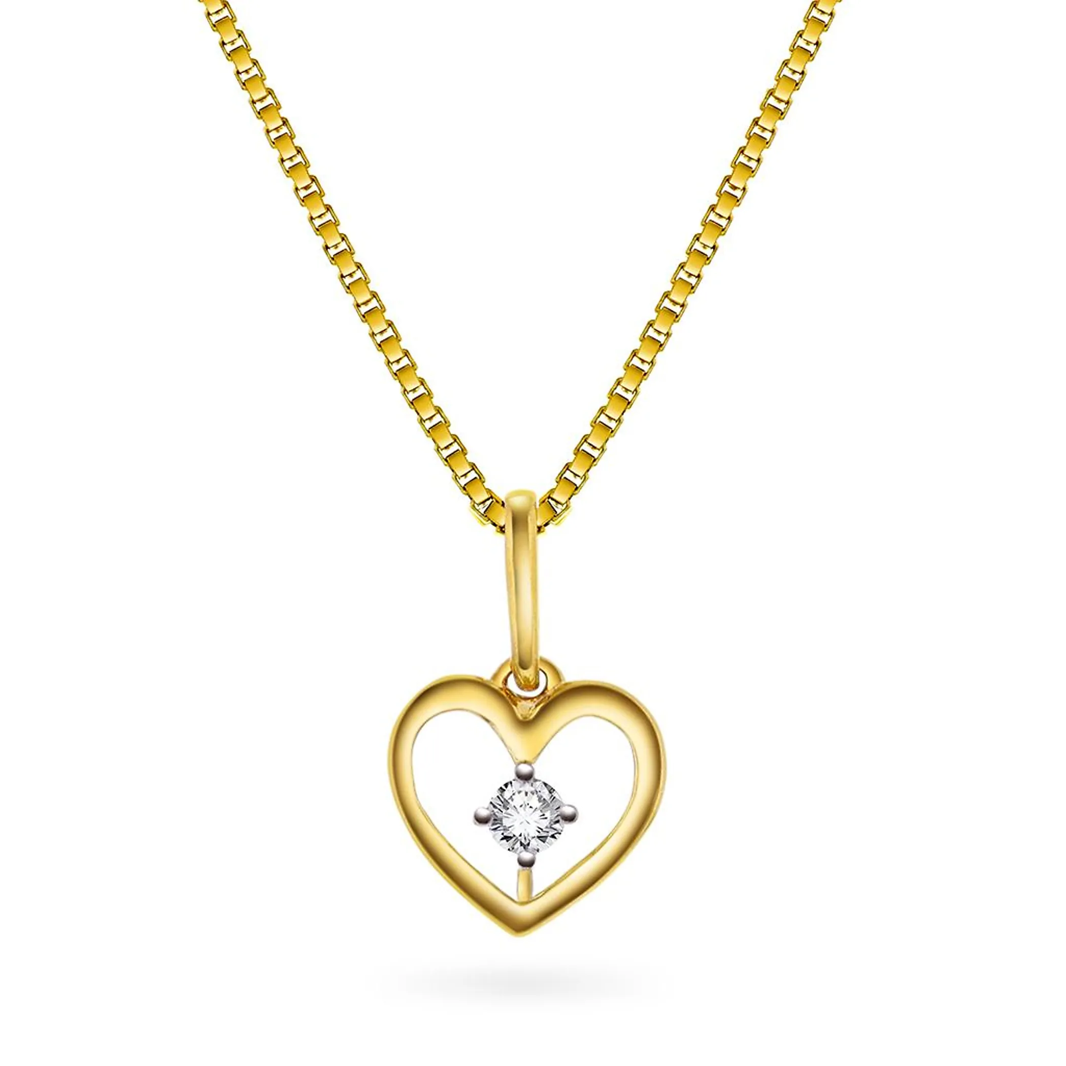 Smykke til barn i 585 gult gull med hjerte og diamant 0,03 ct | Gullfunn