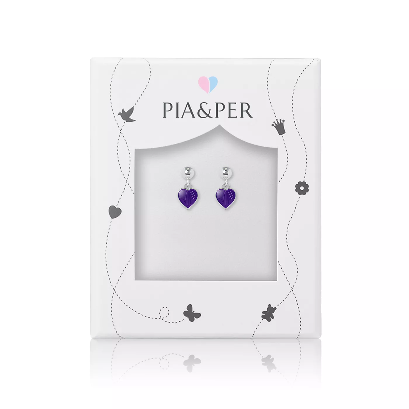 Pia&Per, Øredobber i 925 sølv med lilla emalje hjerte | Gullfunn